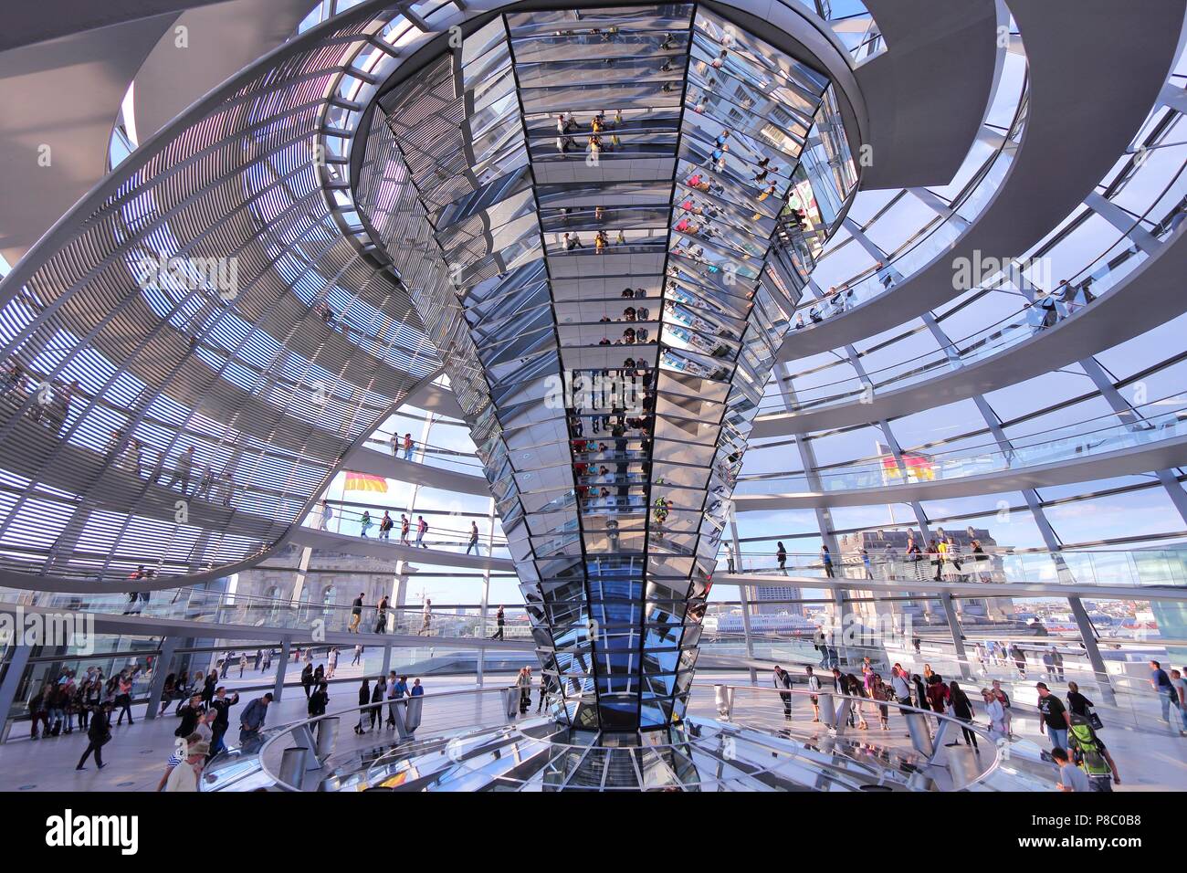 BERLIN, GERMANY - AUGUST 27, 2014: People visit Reichstag building dome ...