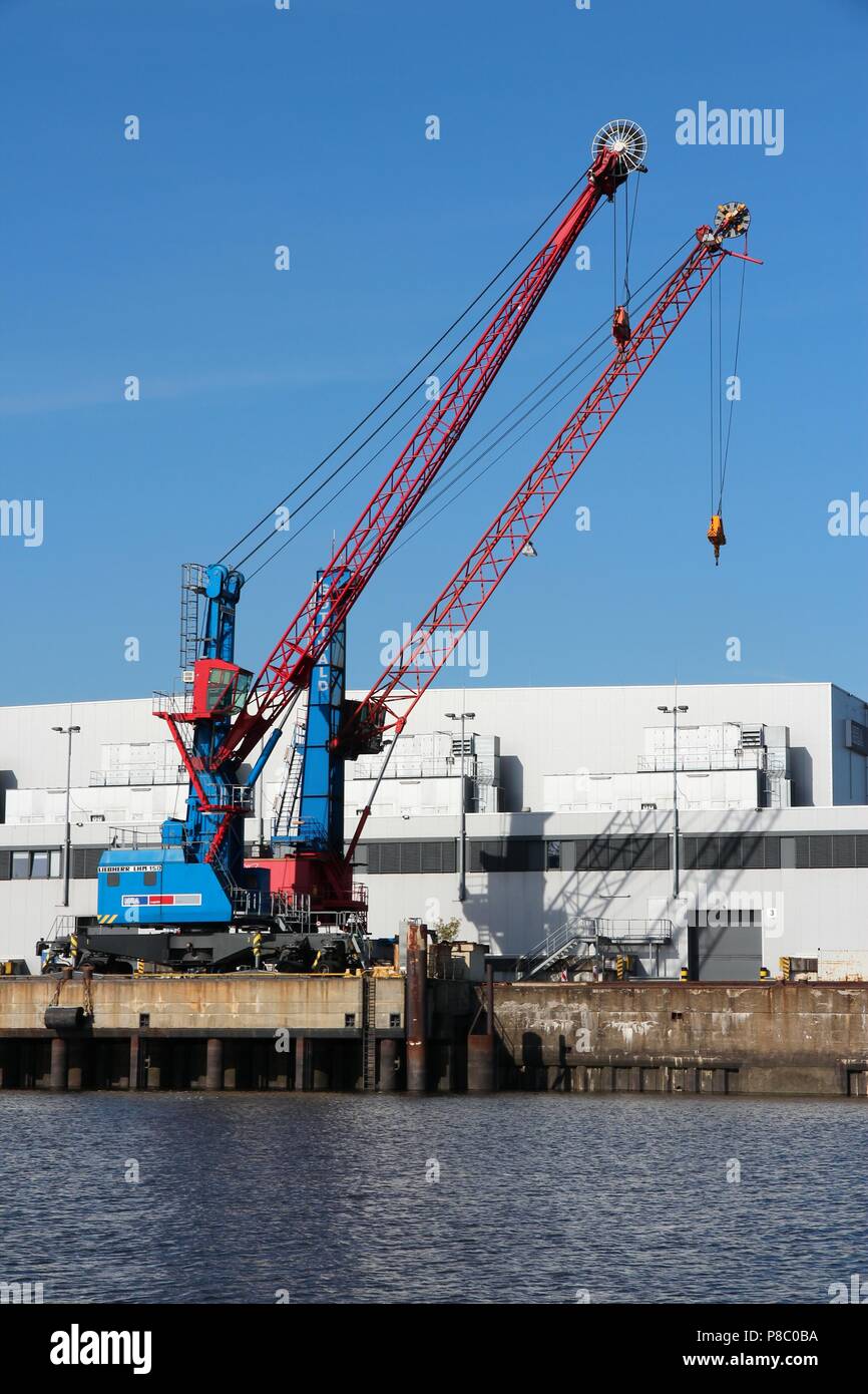HAMBURG, GERMANY - AUGUST 28, 2014: General view of Port of Hamburg in ...