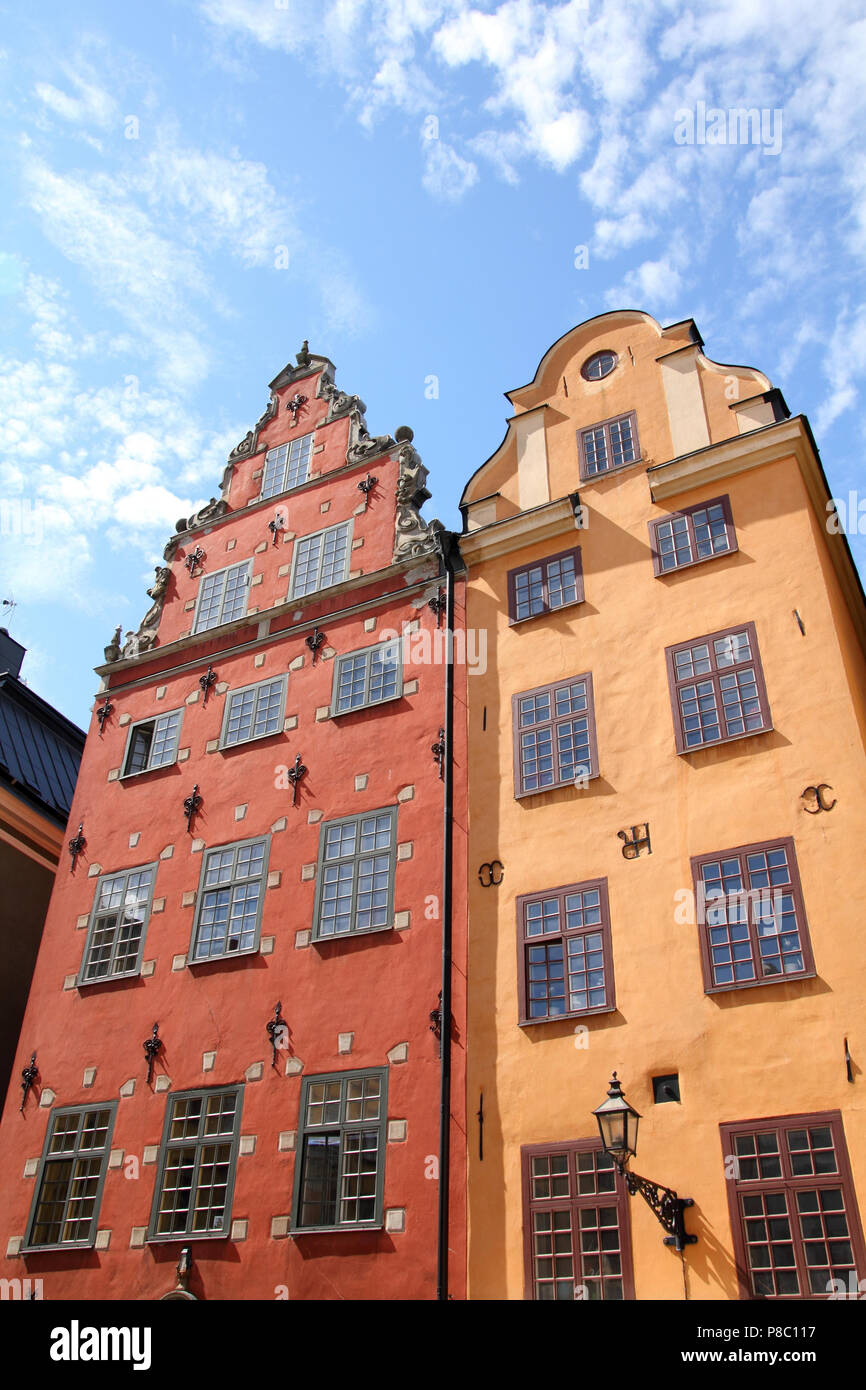 Stockholm, Sweden. Famous old buildings at Stortorget square at Gamla ...