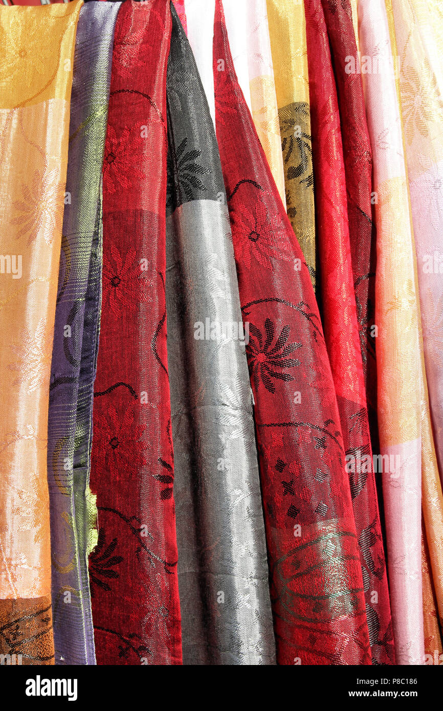 Colorful cloth background. Street market view in Granada, Spain Stock ...