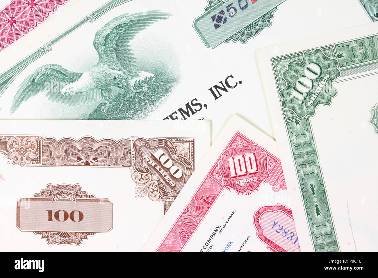 Stock market collectibles. Old stock share certificates from 1950s ...