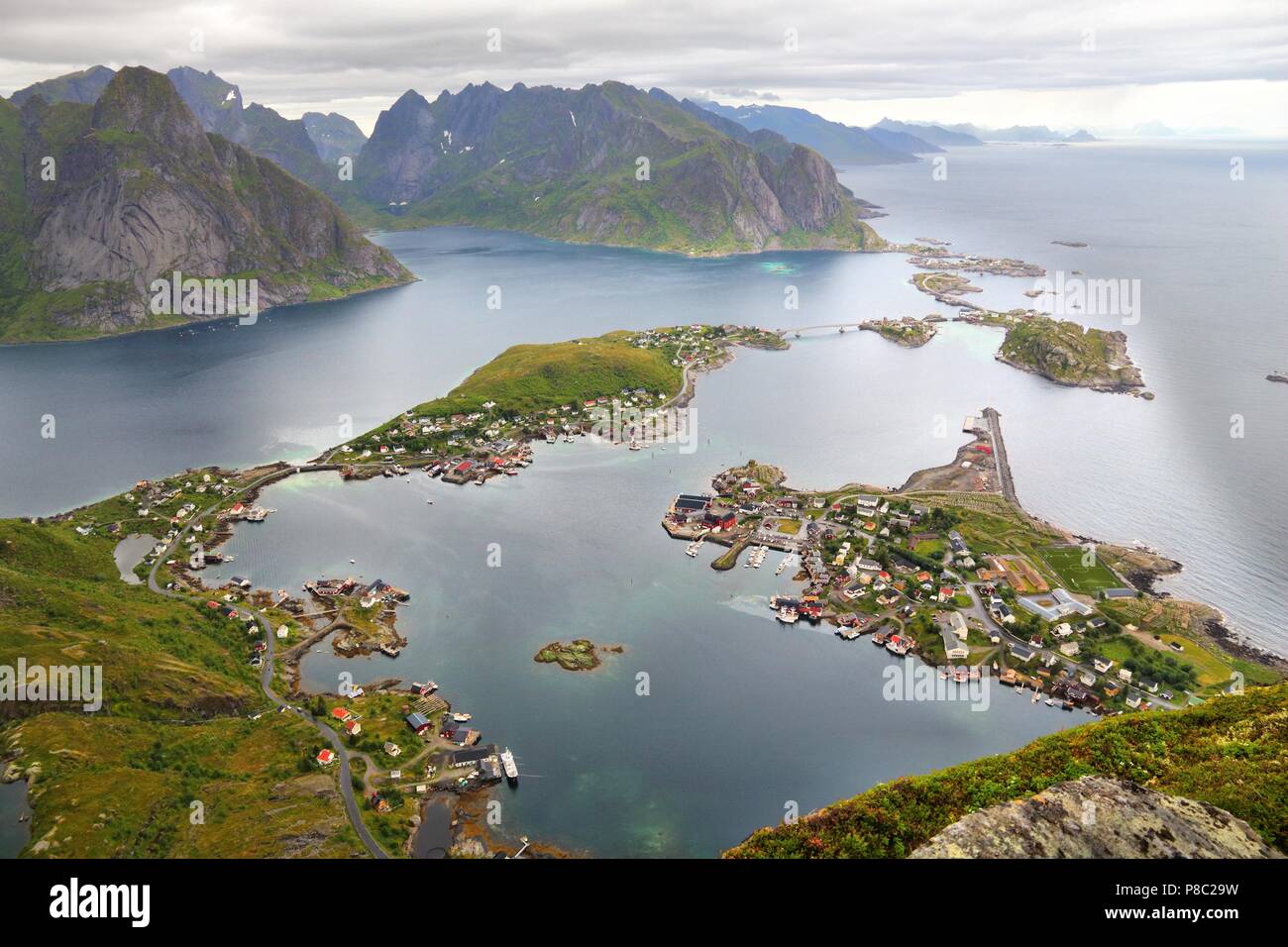 Lofoten archipelago in Norway. Reine fishing village in Moskenesoya ...