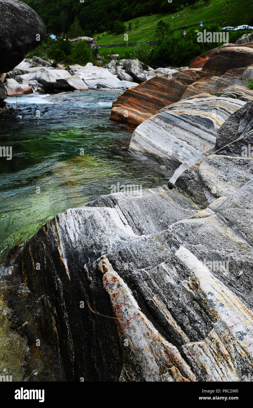 The Verzasca-Valley river ans stone formations in South Switzerland ...
