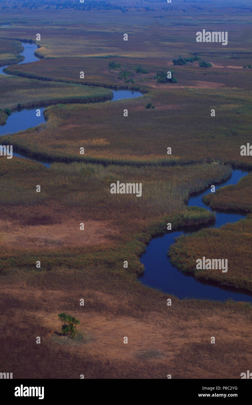 Botswana: Flying over the Okavango Delta swamps in the Kalahari desert ...