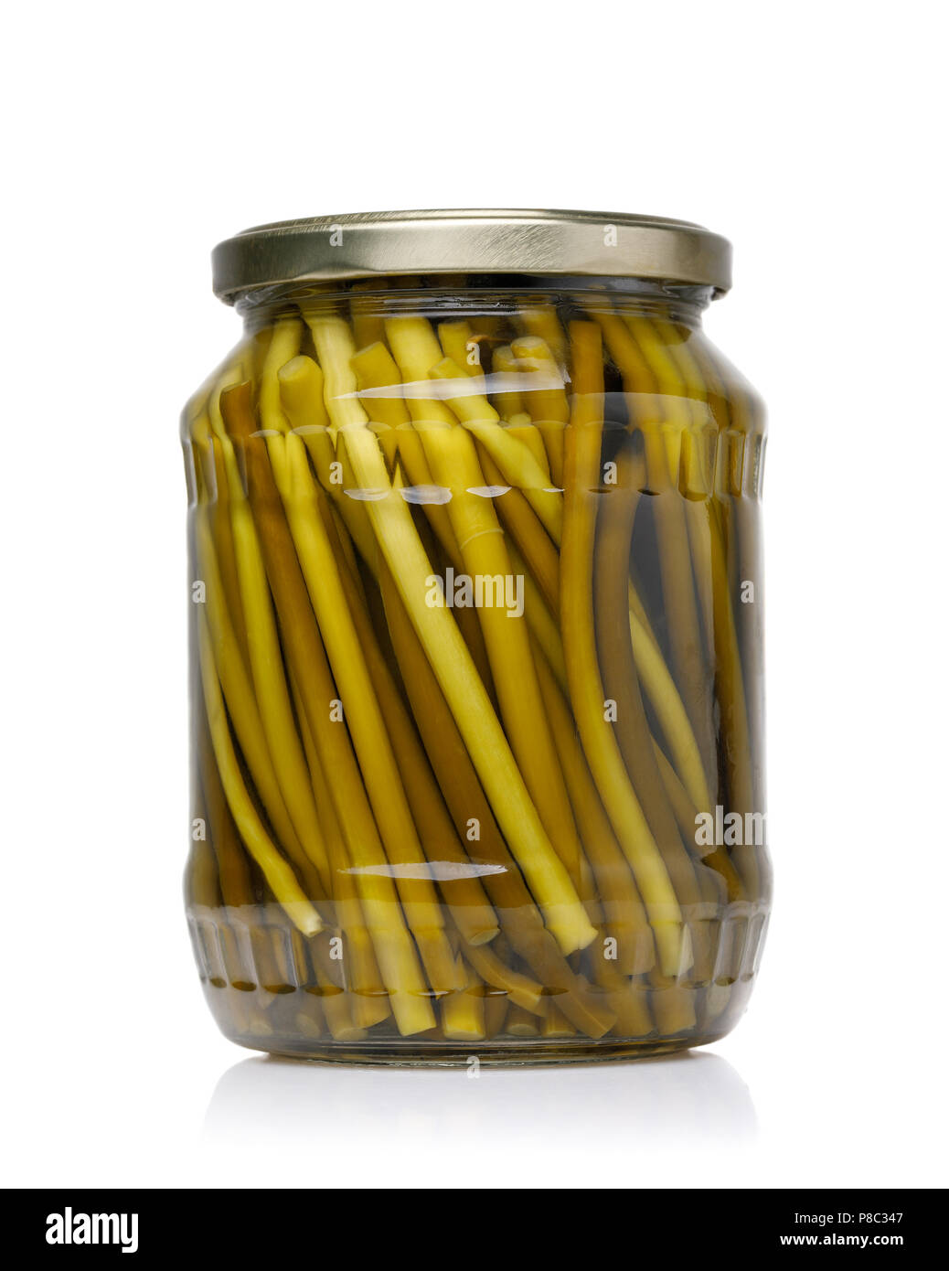 Canned wild garlic in a glass jar isolated on white background Stock ...