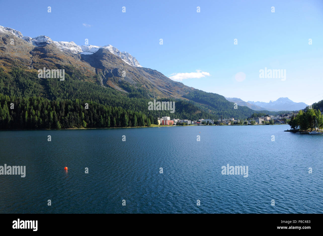 Swiss Alps: Lake St. Moritz in the valley of the Upper Engadin Stock ...
