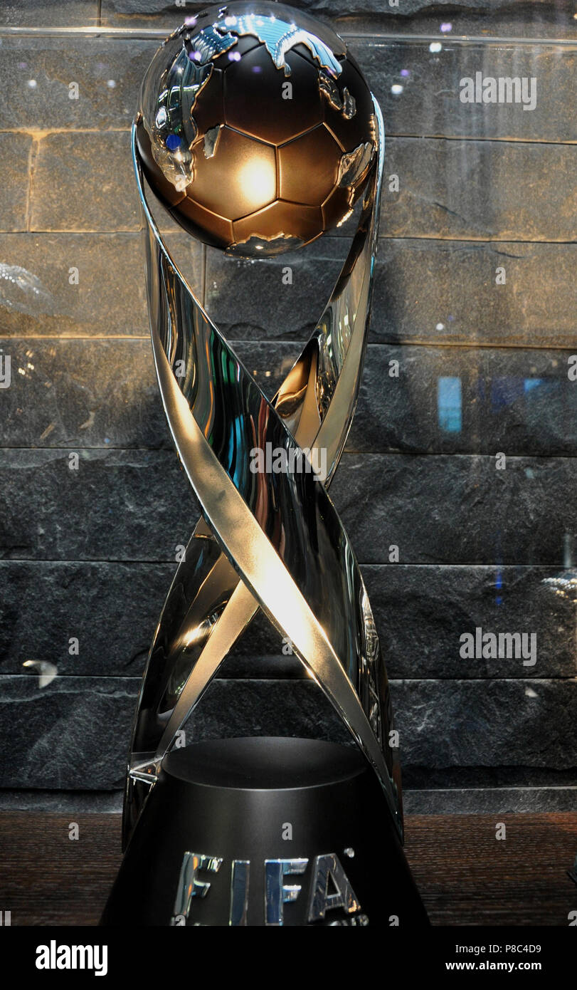 Football: World cup trophy presented at the FIFA Headquarter Entrance ...