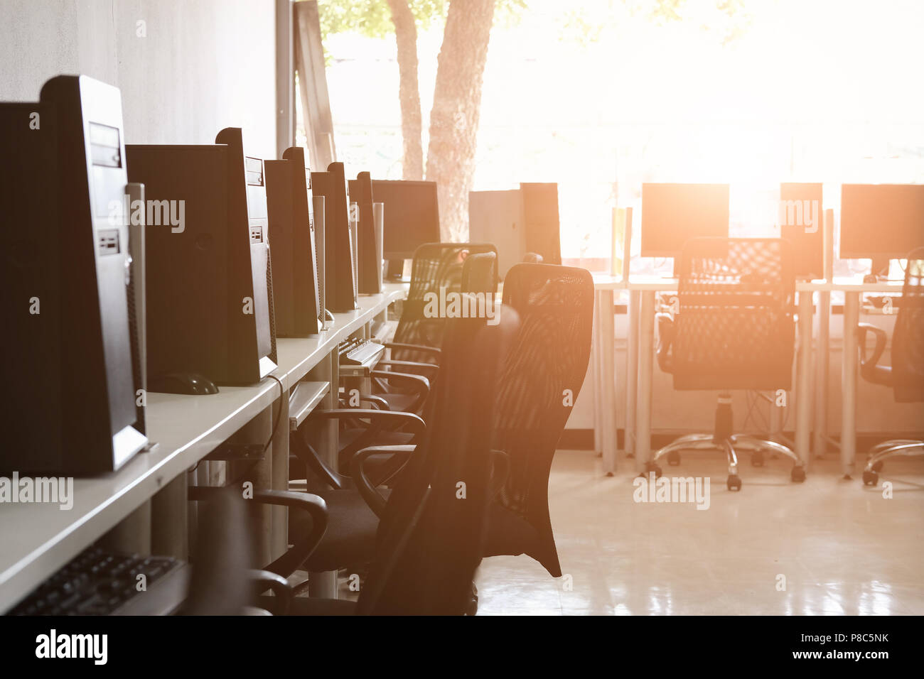 computer training room in university. lab classroom in college Stock ...