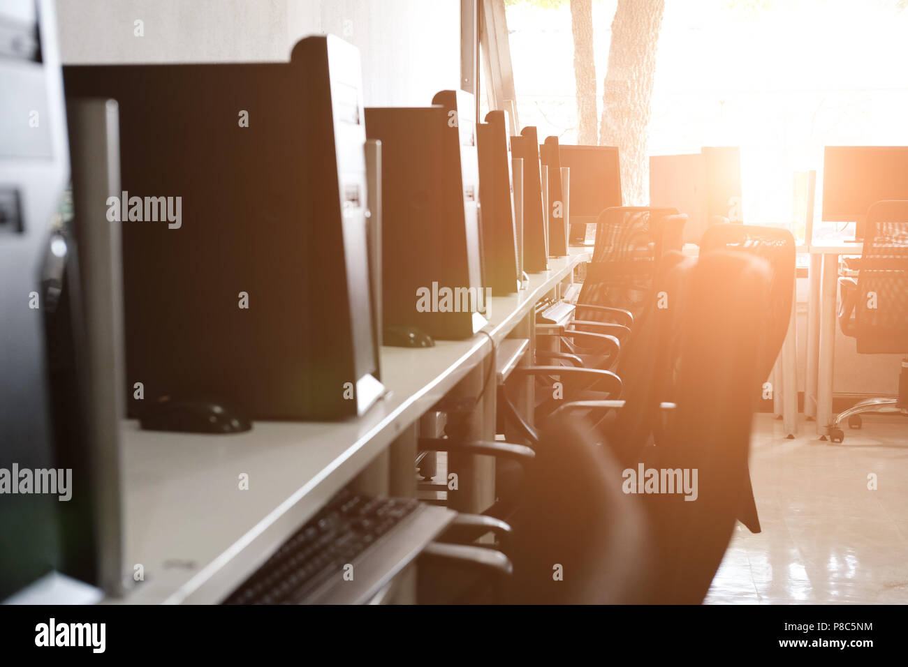 computer training room in university. lab classroom in college Stock ...