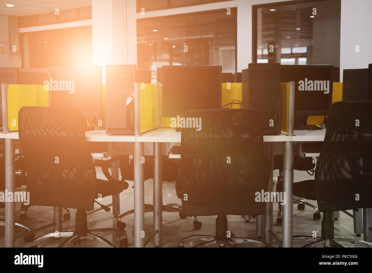 computer training room in university. lab classroom in college Stock ...