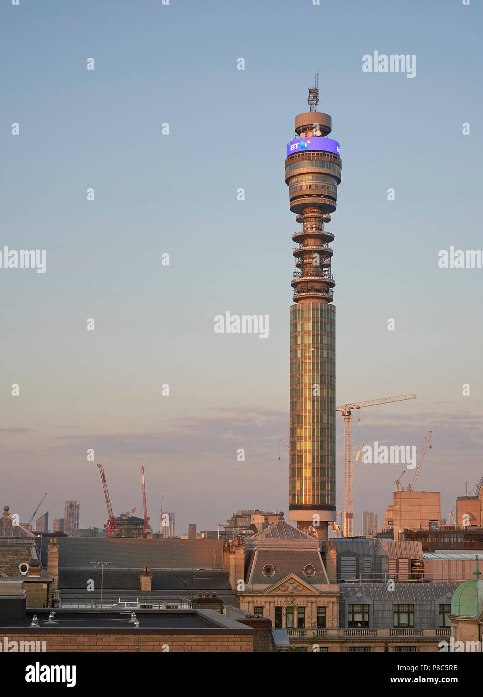 Evening sun hitting the BT Tower in Central London Stock Photo - Alamy