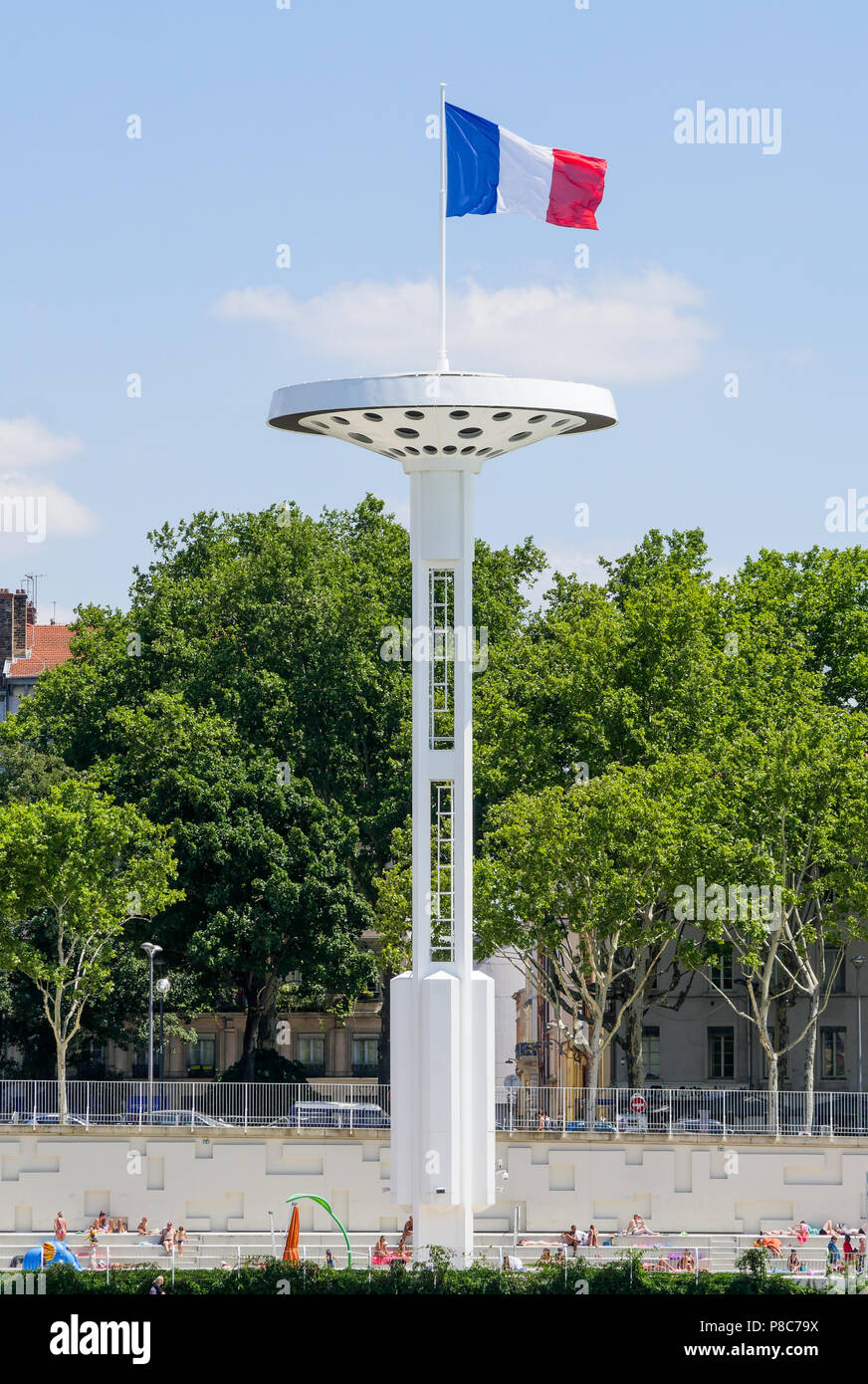 Rhone swimming Pool Tower, University quay, Lyon, France Stock Photo ...