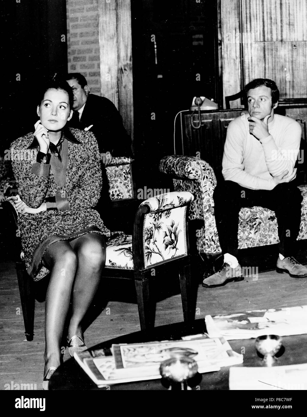 Italian actors johnny dorelli and catherine spaak Black and White Stock ...