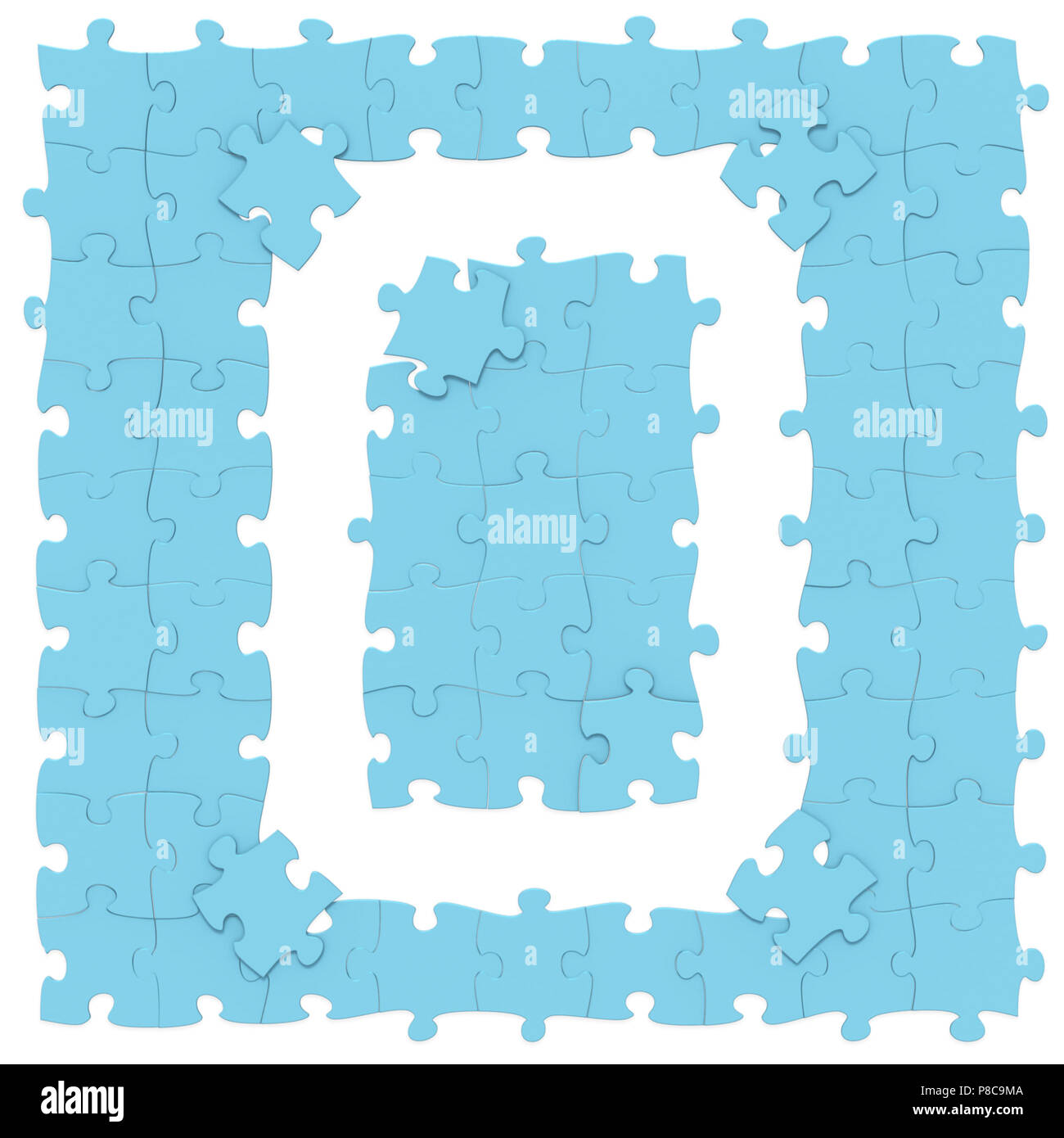 Jigsaw blue puzzles assembled like mathematical digit 0, zero, one on ...