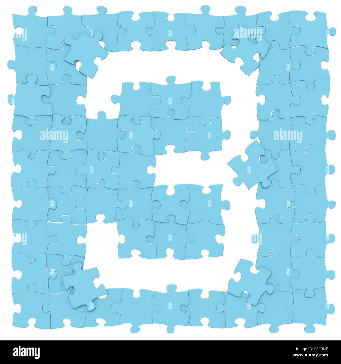 Jigsaw blue puzzles assembled like mathematical digit 3 or three on ...