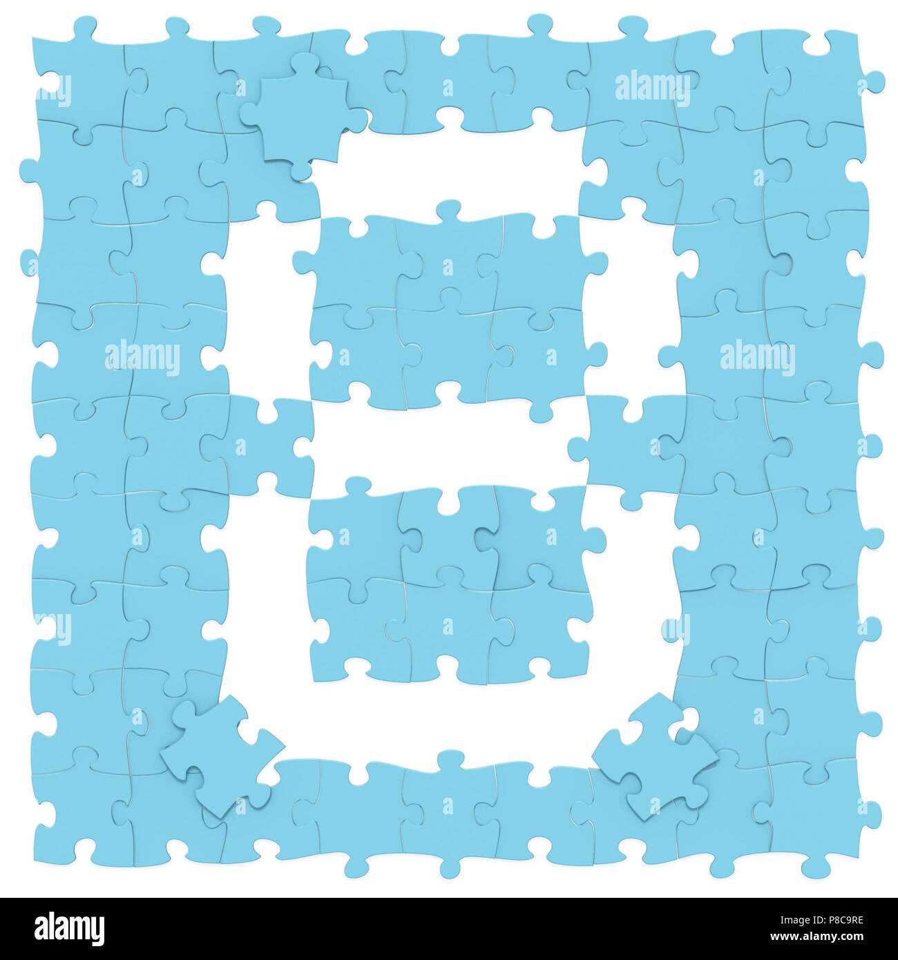 Jigsaw blue puzzles assembled like mathematical digit 8 or eight on ...