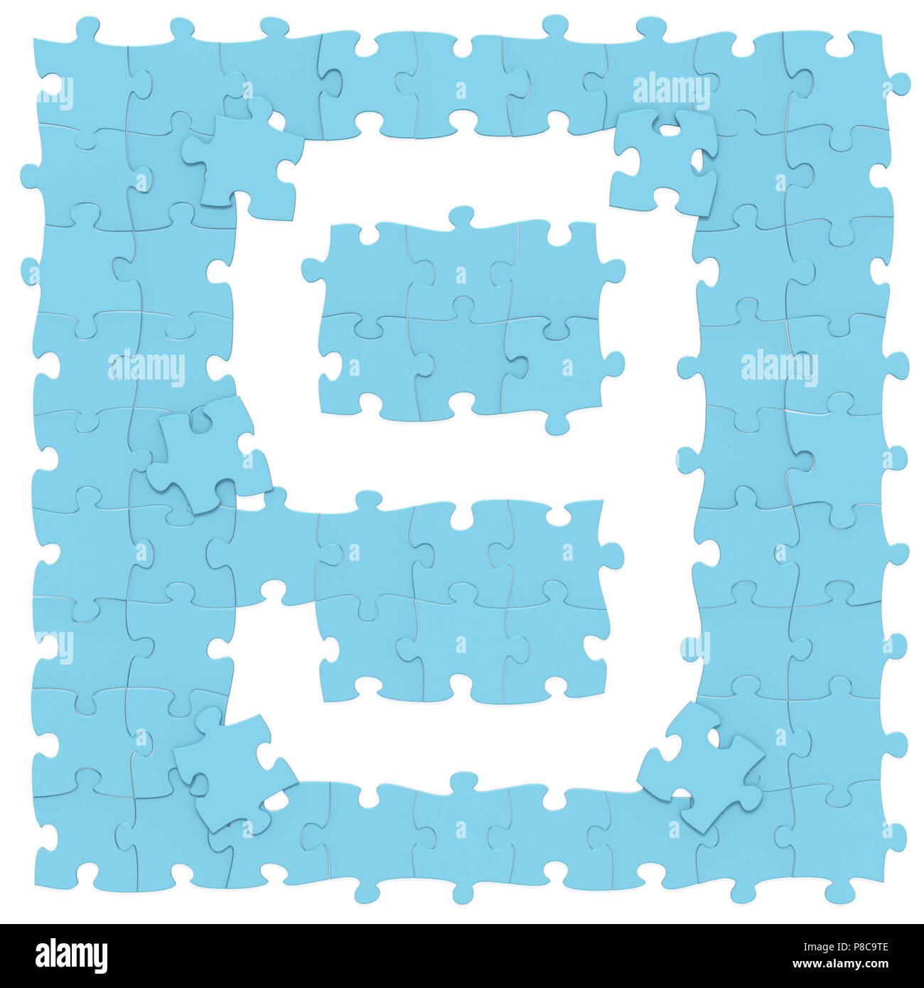 Jigsaw blue puzzles assembled like mathematical digit 9 or nine on ...