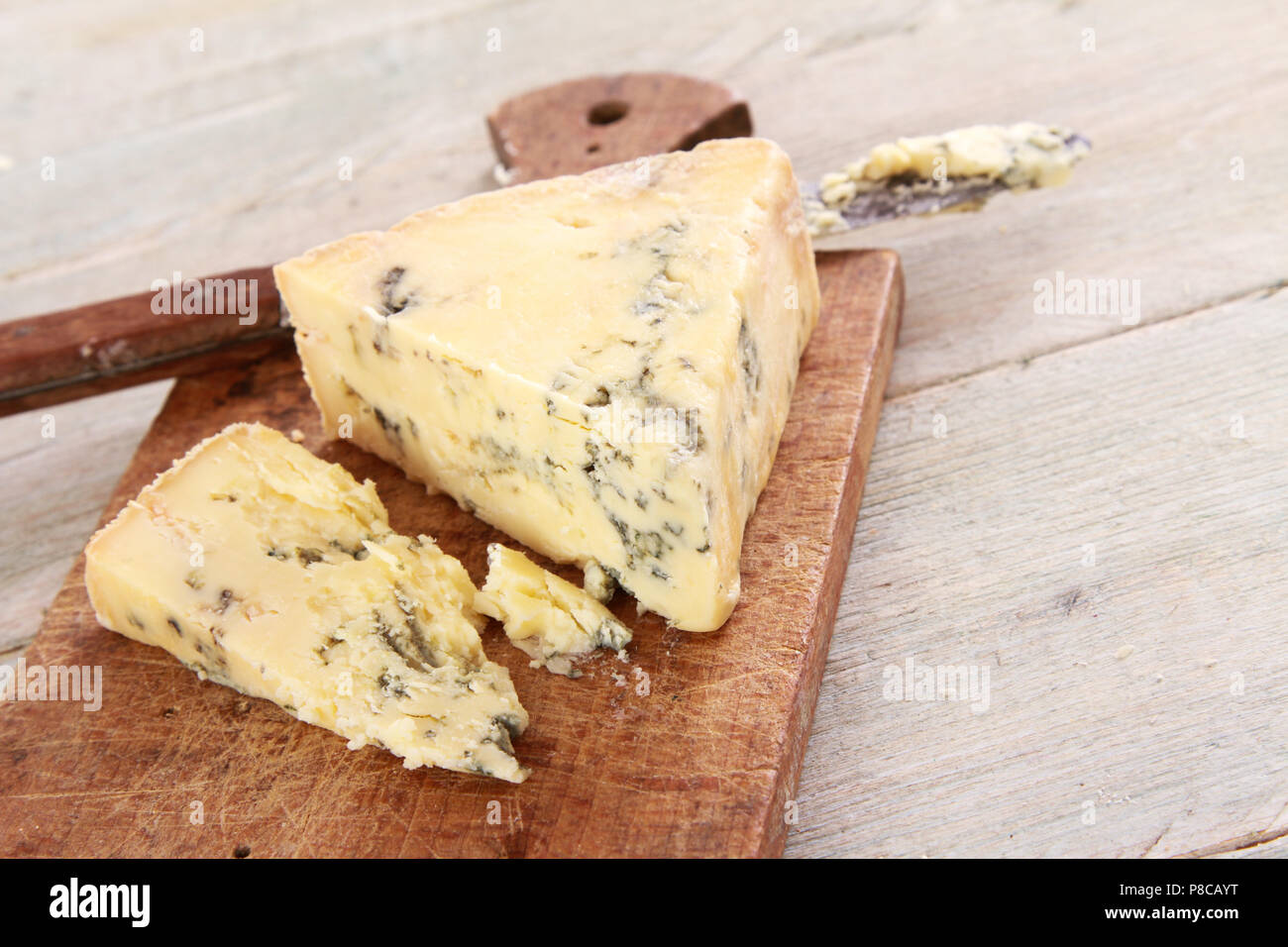 English blue cheese on board Stock Photo - Alamy