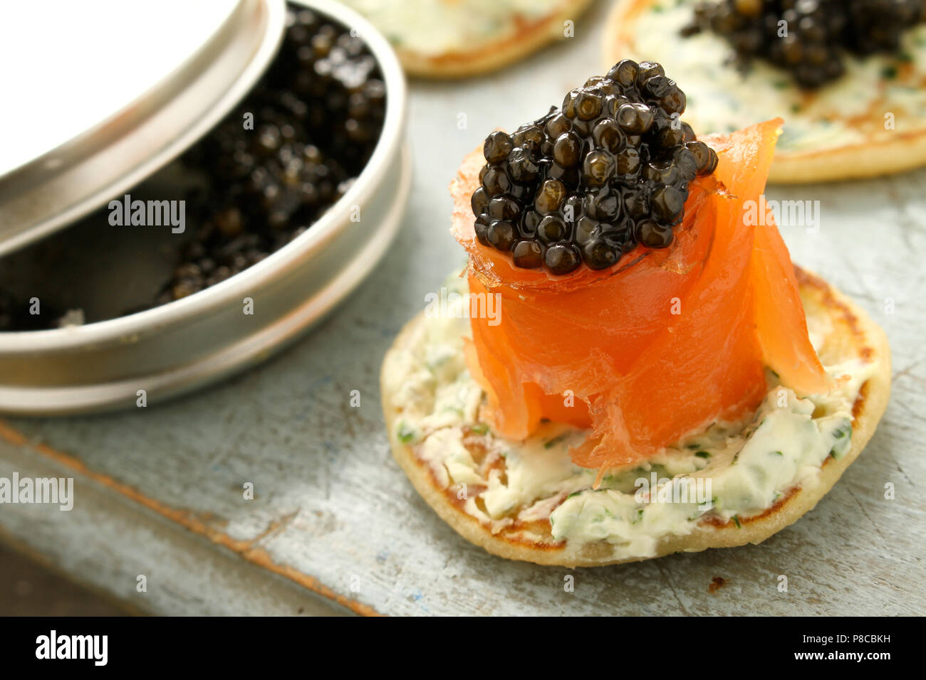 smoked salmon with caviar canapes Stock Photo - Alamy