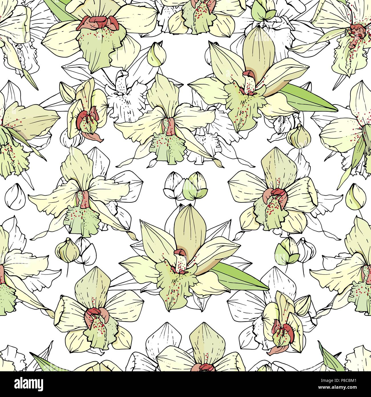 Seamless pattern with white orchids. Endless texture for floral design ...