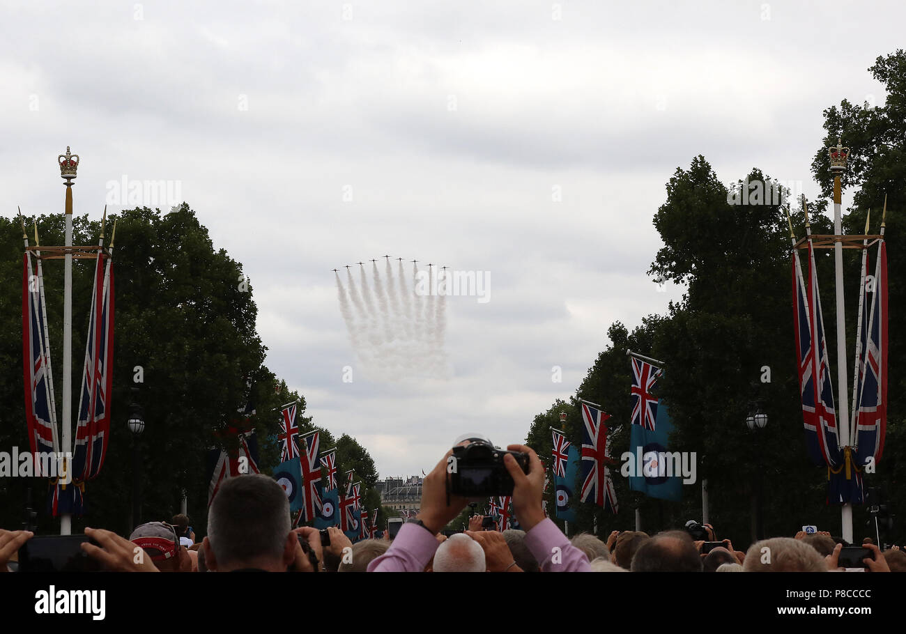 London, UK. 10th July, 2018. Red Arrows, RAF100 Parade and Flypast, The ...