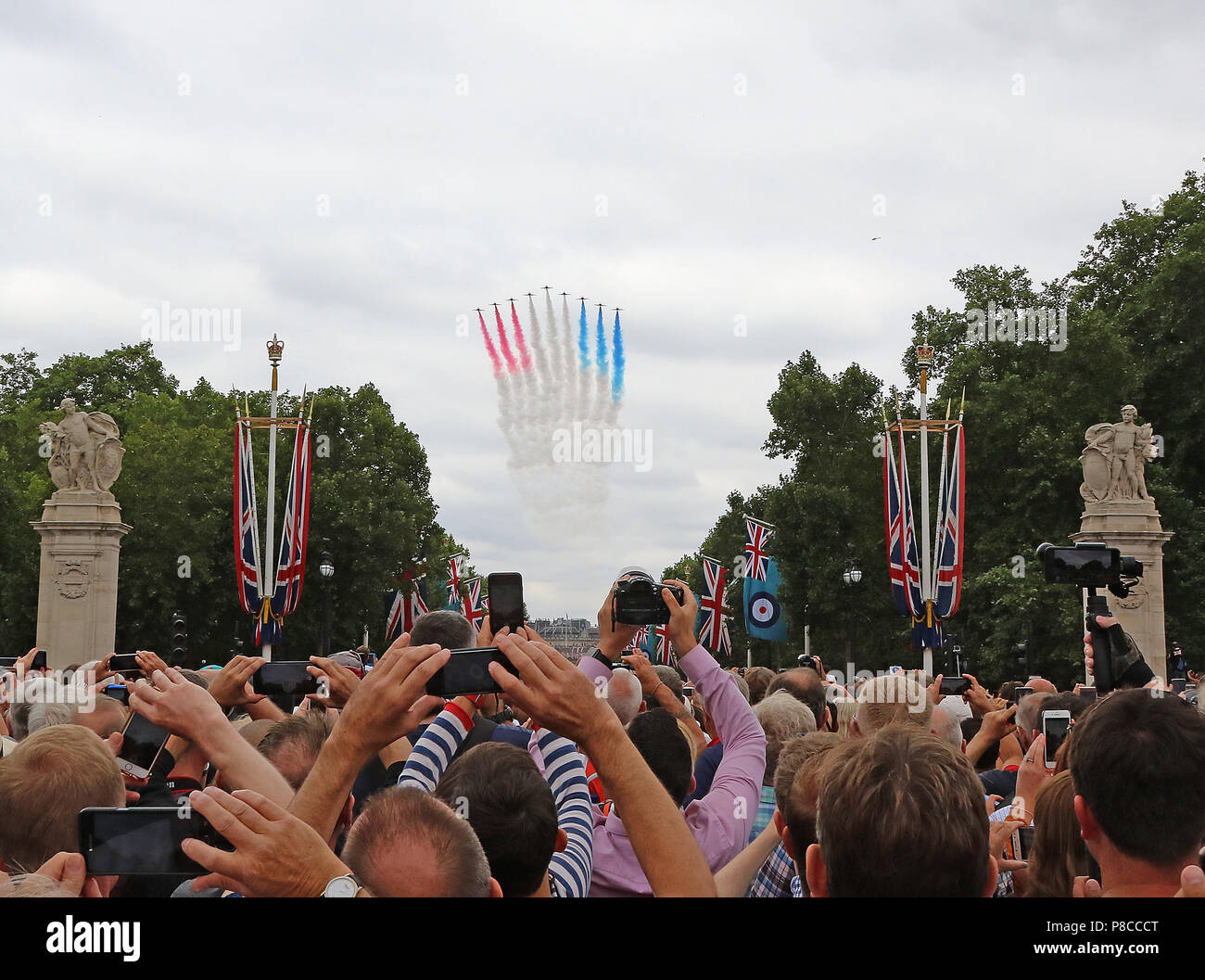 London, UK. 10th July, 2018. Red Arrows, RAF100 Parade and Flypast, The ...