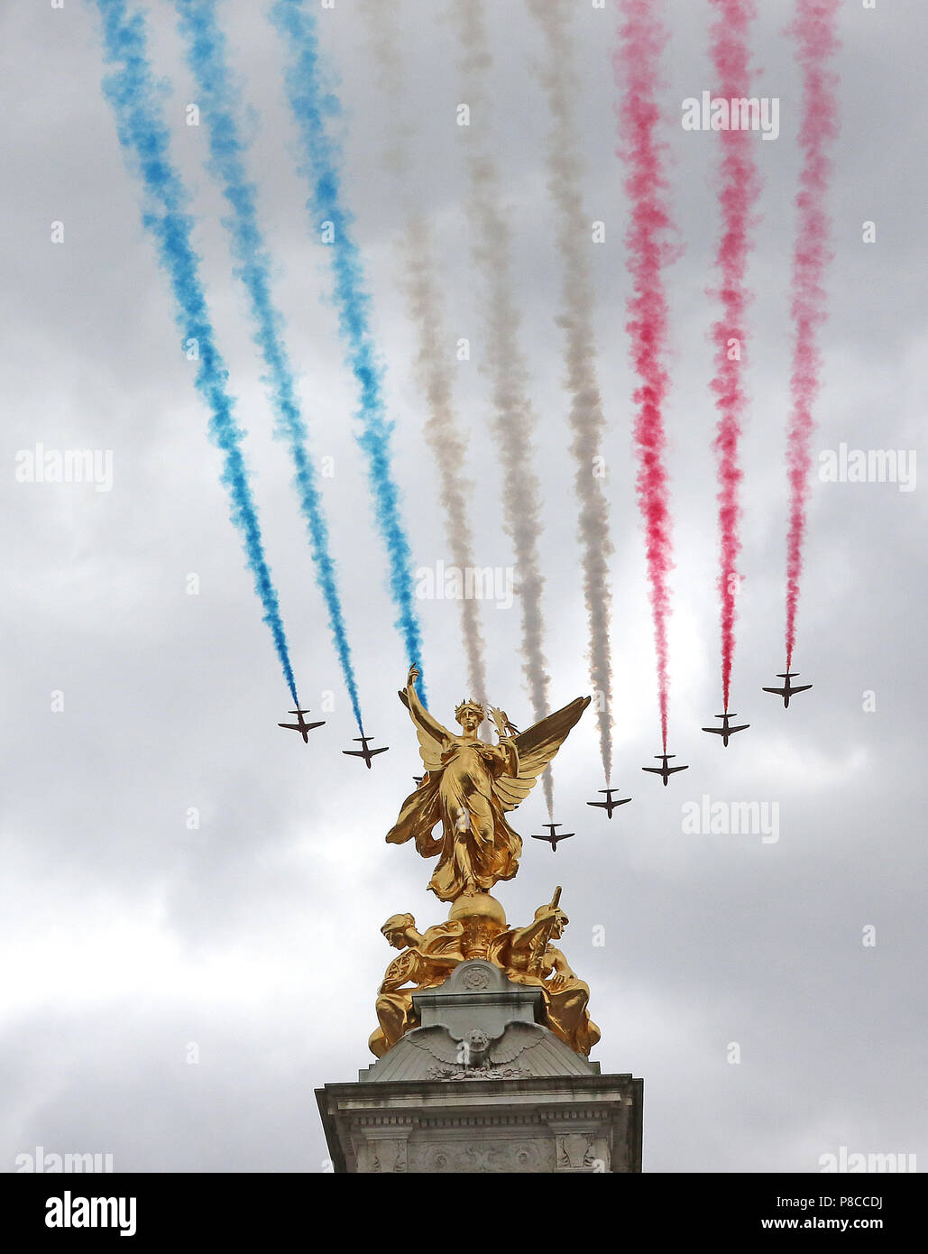 London, UK. 10th July, 2018. Red Arrows, RAF100 Parade and Flypast, The ...