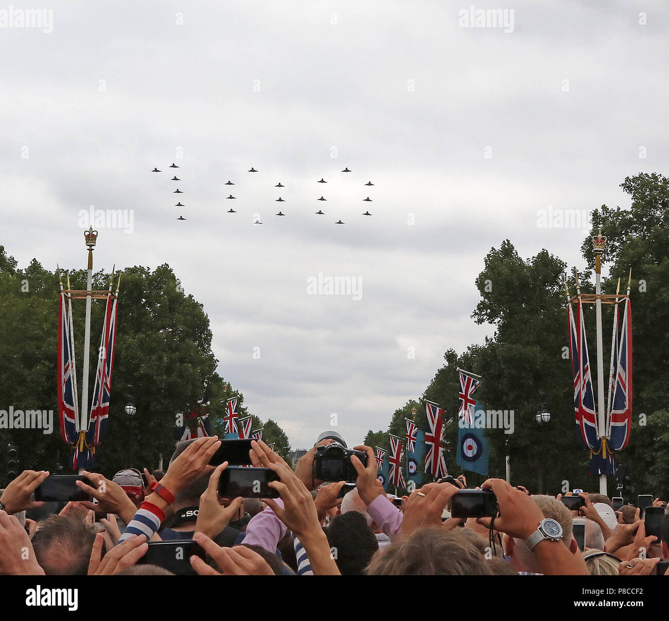 London, UK. 10th July, 2018. 100, Typhoon FGR4, RAF100 Parade and ...