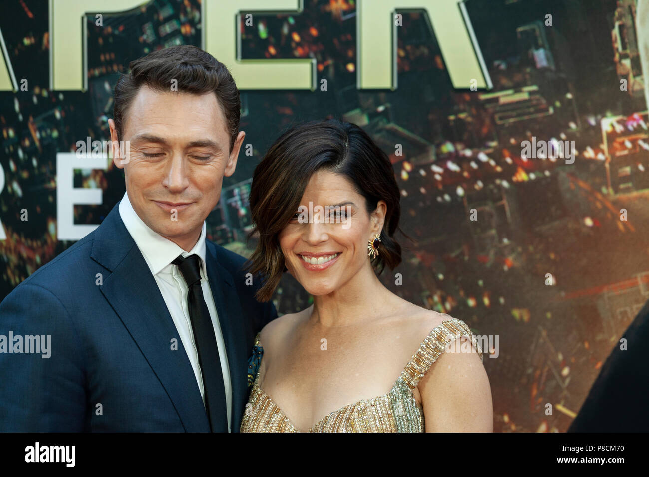 New York, NY - July 10, 2018: JJ Field & Neve Campbell wearing dress by ...