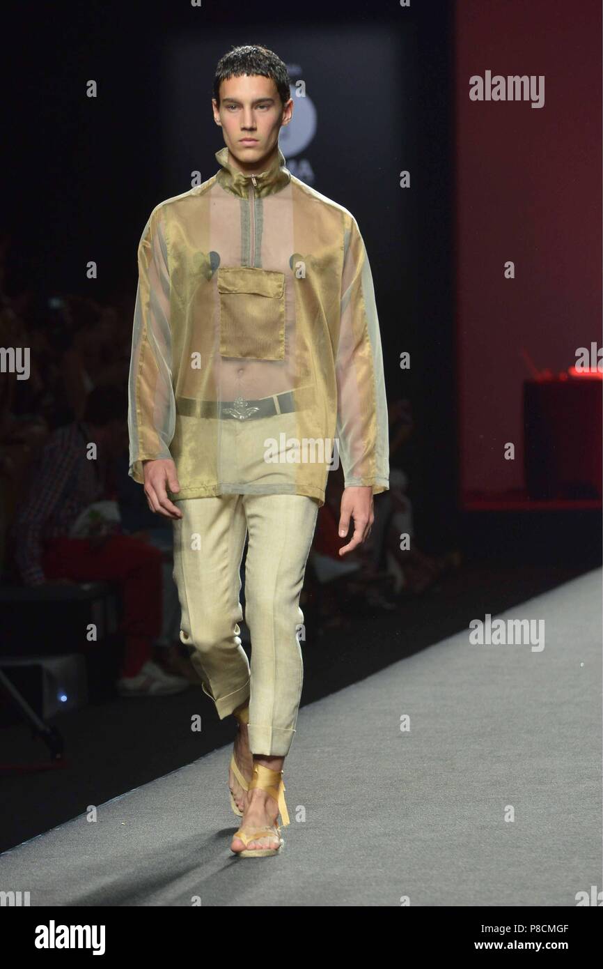 Model wears at collection runway a creation from Garcia Madrid during ...