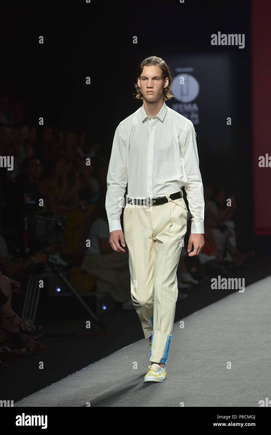 Model wears at collection runway a creation from Garcia Madrid during ...