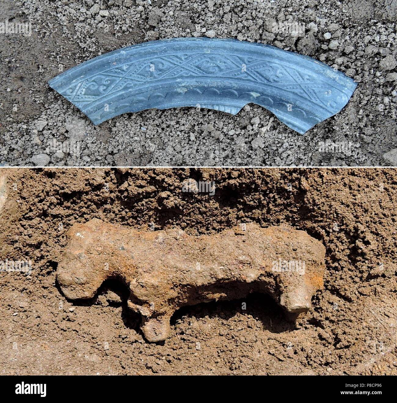 11th July, 2018. Ancient bronze mirror and iron horse These photos show ...