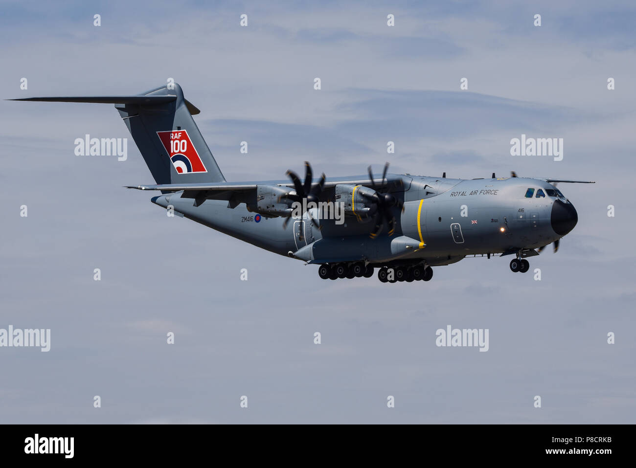 Royal Air Force, RAF Airbus A400M Atlas transport plane with RAF100 RAF 100 logo at the Royal ...