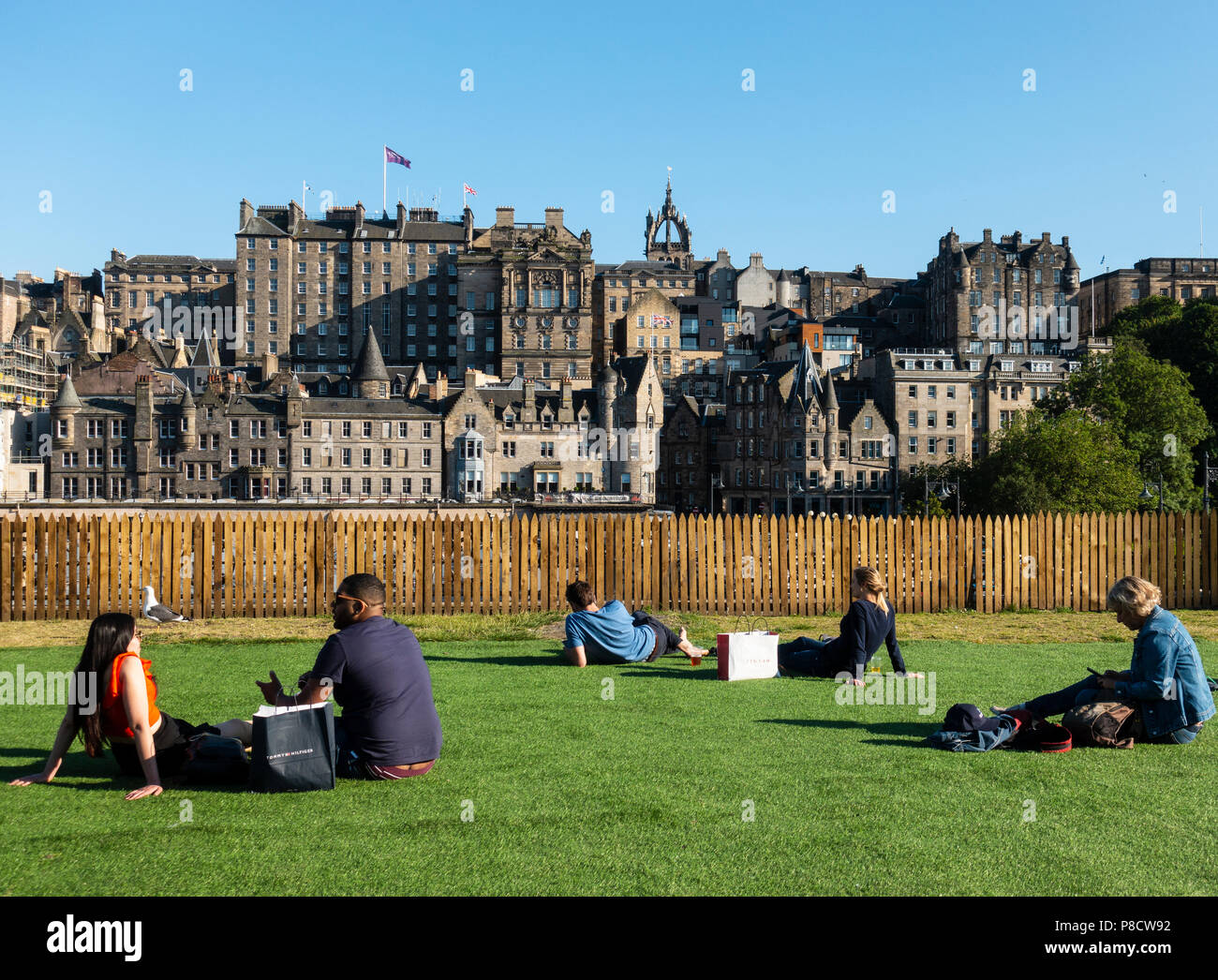 Skyline of Edinburgh Old Town from Waverley shopping mall in Princes ...