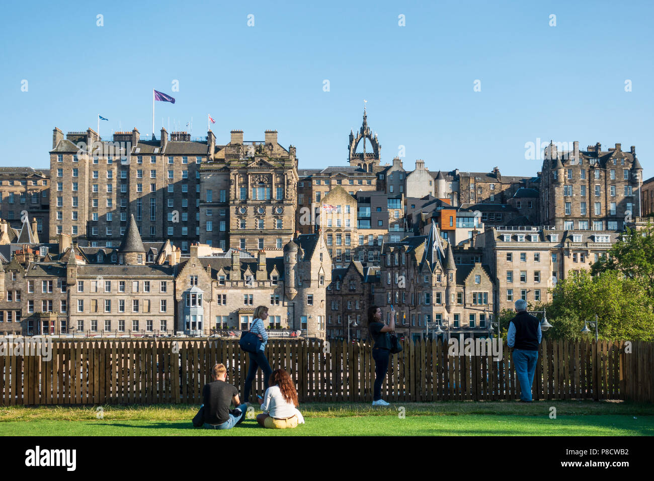 Skyline of Edinburgh Old Town from Waverley shopping mall in Princes ...