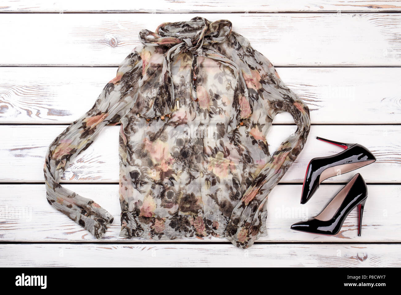 Flat lay cotton colourful ruffle blouse Stock Photo - Alamy