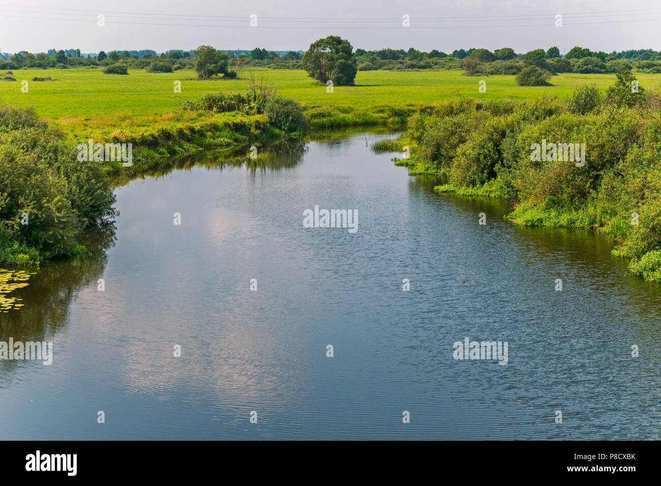 A beautiful, deep, shining river flows through green meadows. Giving ...
