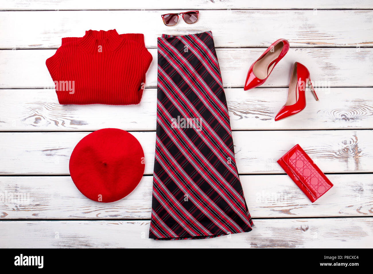 Red plaid skirt hi-res stock photography and images - Alamy
