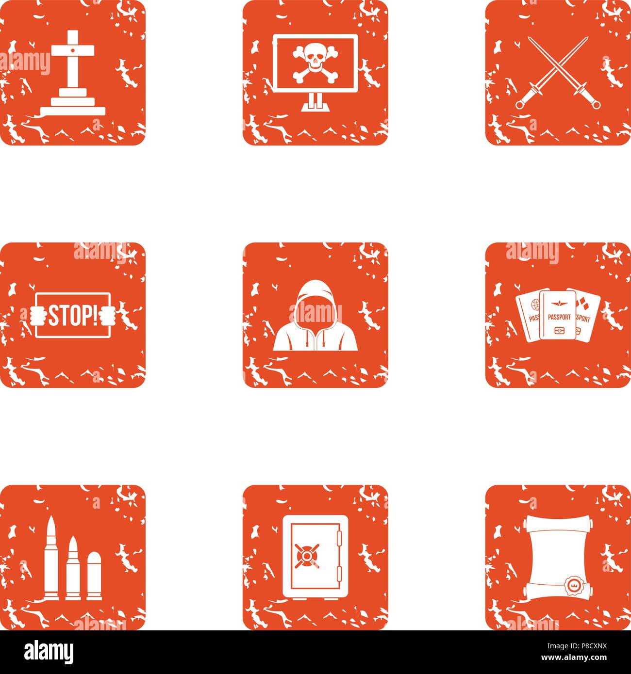 Destruction icons set, grunge style Stock Vector Image & Art - Alamy