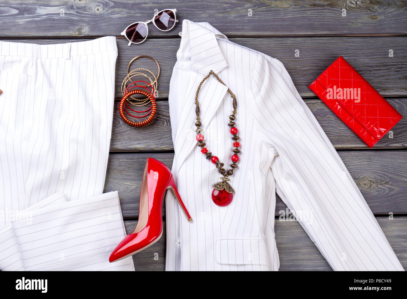 Top view women's clothes and accessories Stock Photo - Alamy