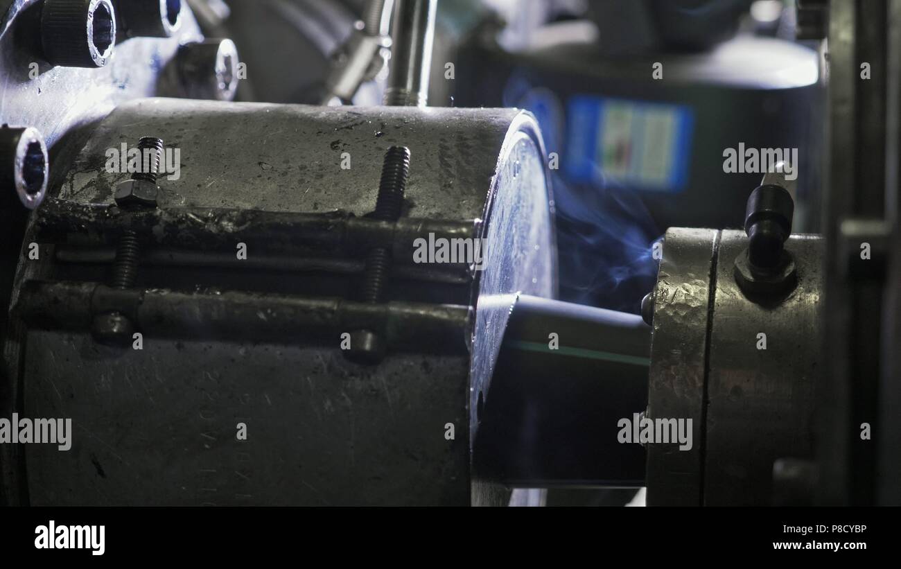 Pipes manufacturing production line. Manufacture of plastic water pipes ...