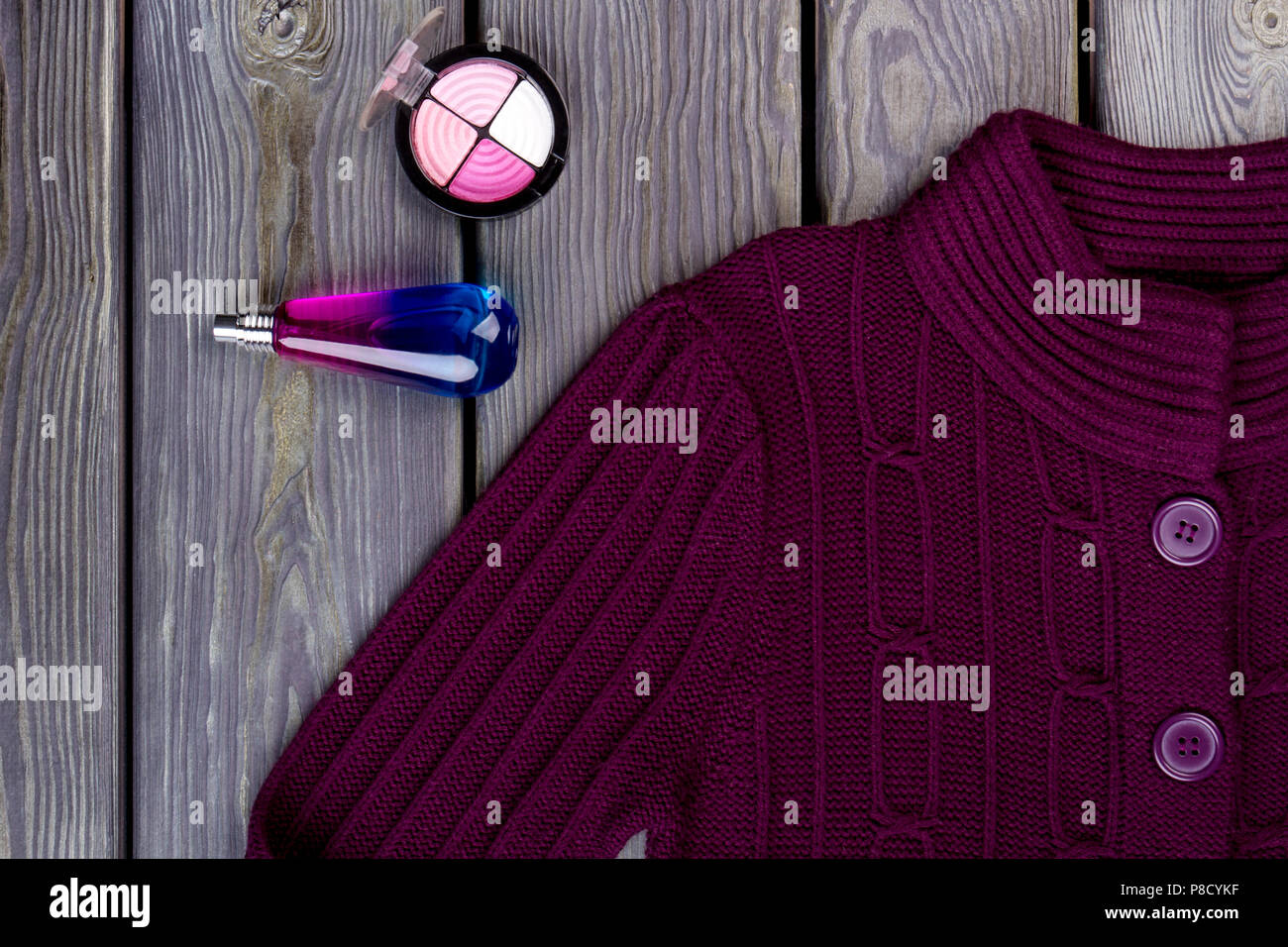 Purple wool pullover, top view Stock Photo - Alamy