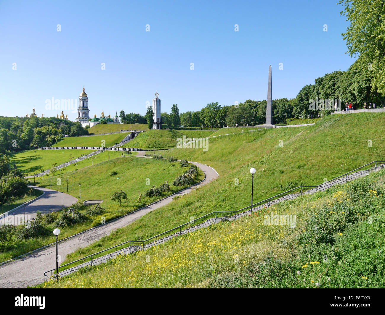 Green walking area with a view of the beautiful church, memorials and ...
