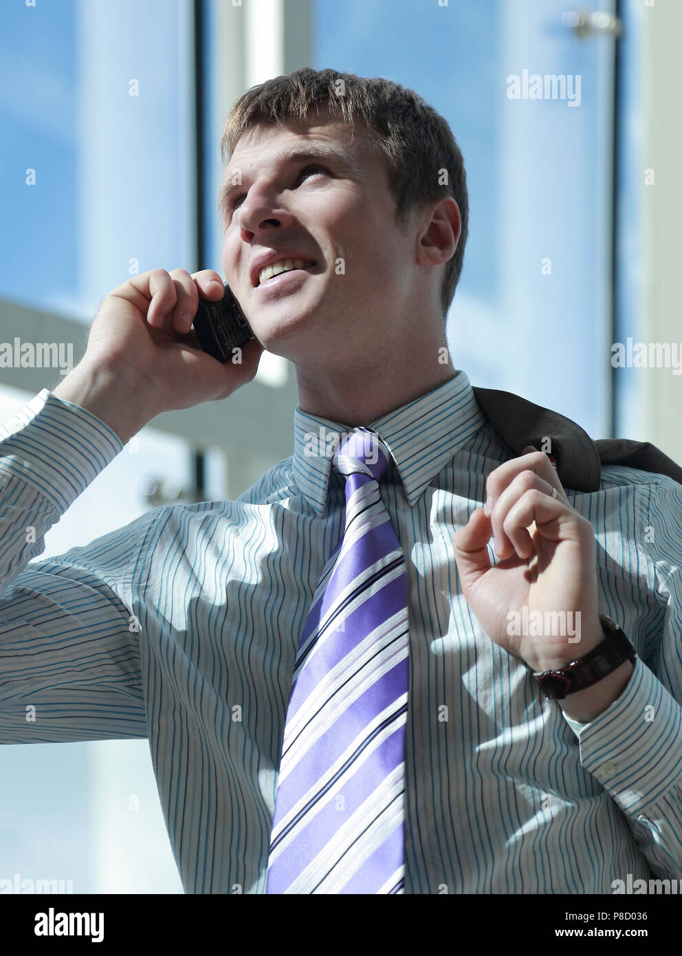 Business Man Talking on Phone in Office Hall Stock Photo - Alamy