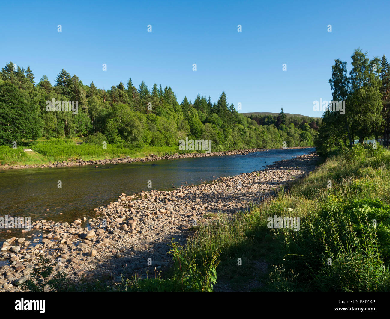 Royal Deeside, Aberdeenshire, Scotland - summer in Ballater. River Dee ...