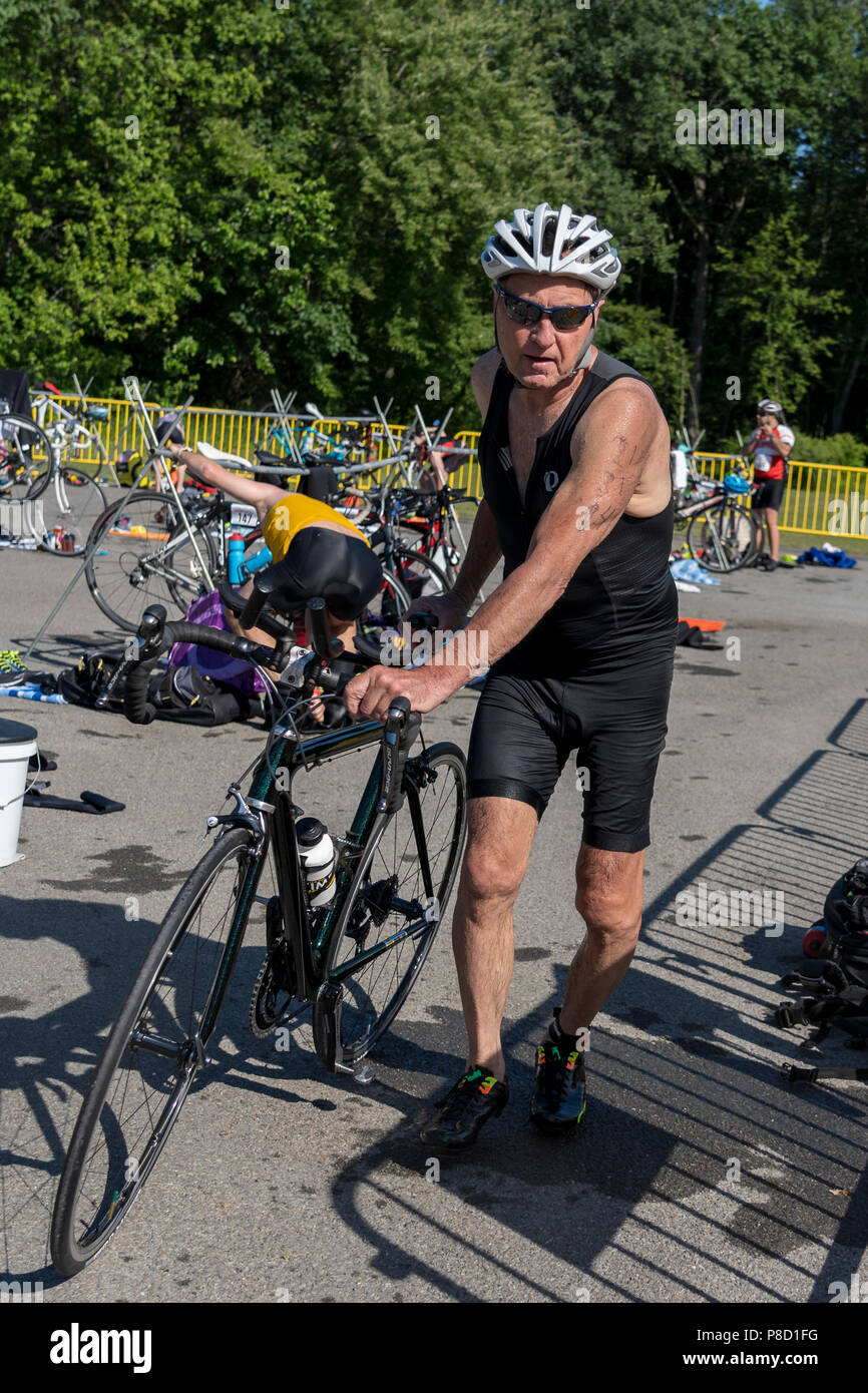 Jim Adams competiting in the bike segment in the 2018 Stissing ...