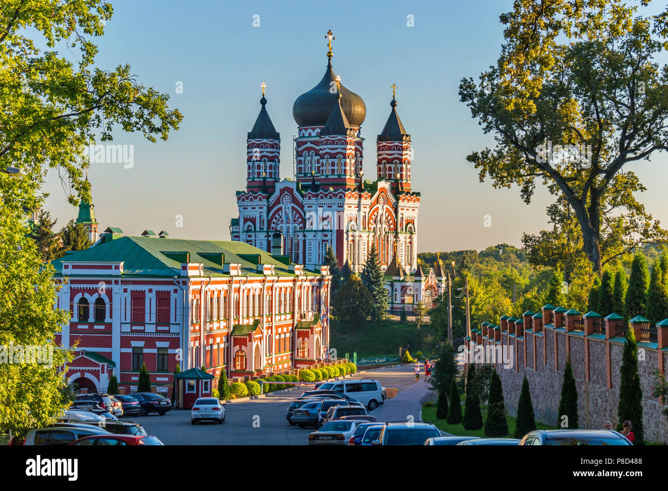 majestic cathedral with round domes shining gilded crosses in the city ...