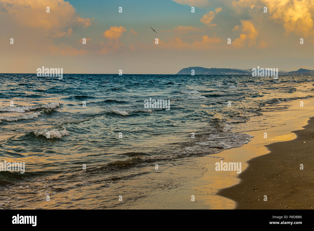 sunset on seaside of Adriatic riviera in Italy Stock Photo - Alamy
