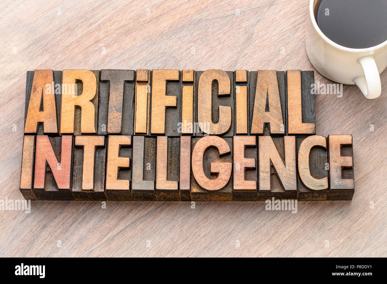 artificial intelligence word abstract in vintage letterpress wood type ...