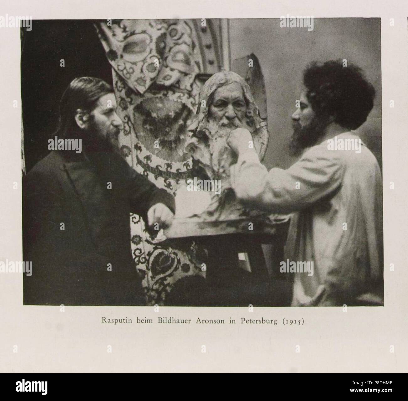 Sculptor Naum Aronson creating a bust of Grigori Rasputin in Petersburg ...